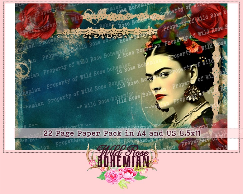 Frida Kahlo Esc Paper, Red, Navy and Turquoise Grunge Paper Frida Kahlo Esc Paper, Red, Navy and Turquoise Grunge Paper