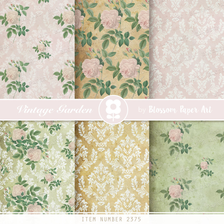 Vintage Floral Digital Paper Floral Digital Paper Pack, Pink Roses 