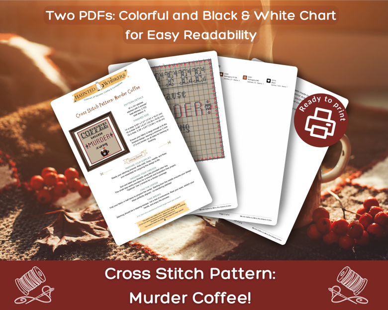 Spooky Cross Stitch Pattern Murder Coffee Printable Pdf Chart