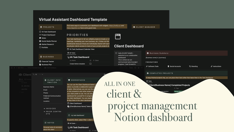 Virtual Assistant Dashboard Notion Template Beccas Ko Fi Shop Ko