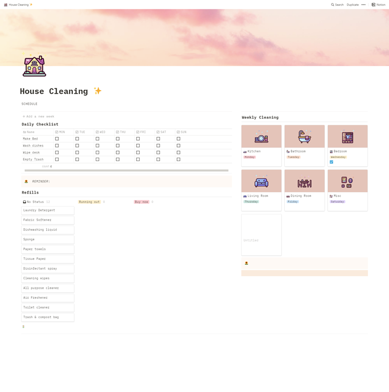 Home Cleaning Dashboard FREE Notion Template Nnari s Ko fi Shop 