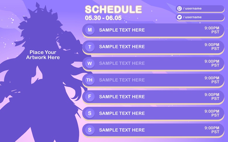  Free Vtuber Stream Schedule Graphic Template Purple Space No Name 