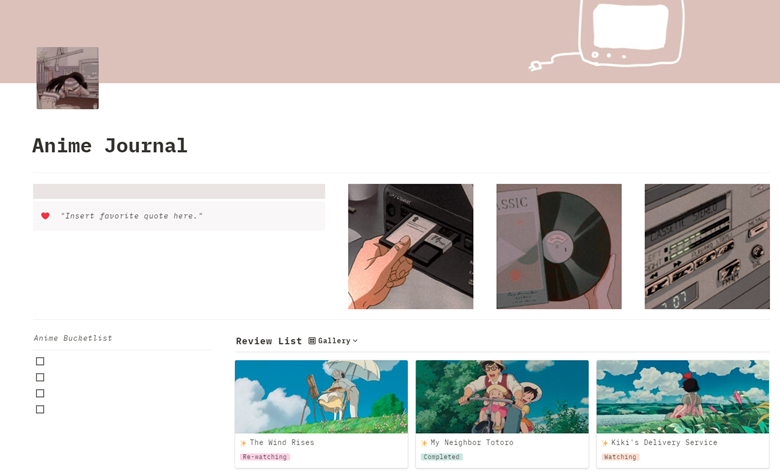 Anime Journal Tracker FREE Notion Template Yuhna s Ko fi Shop Ko 