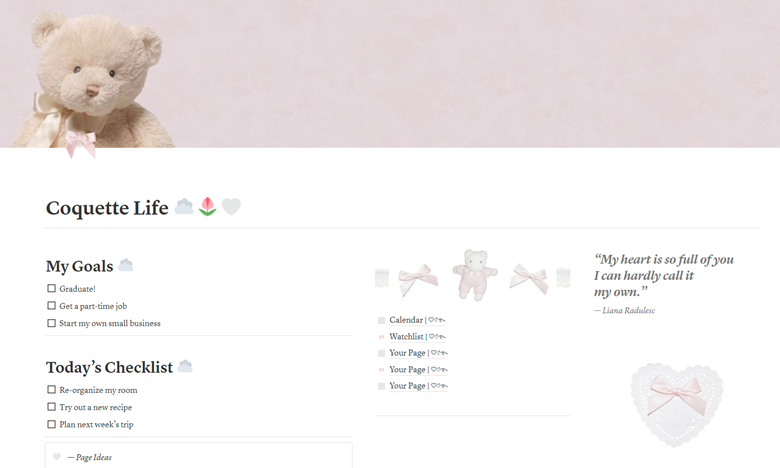 Coquette Theme Home FREE Notion Template Yuhna s Ko fi Shop Ko 