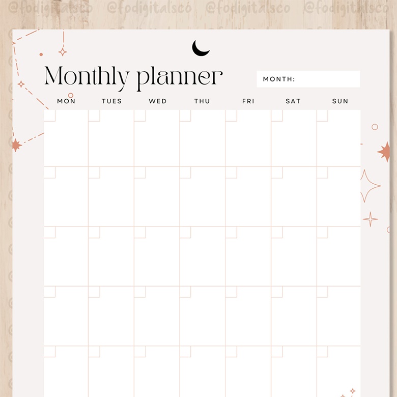 Beige Astro Themed Monthly Planner Digital Printable Cordially 